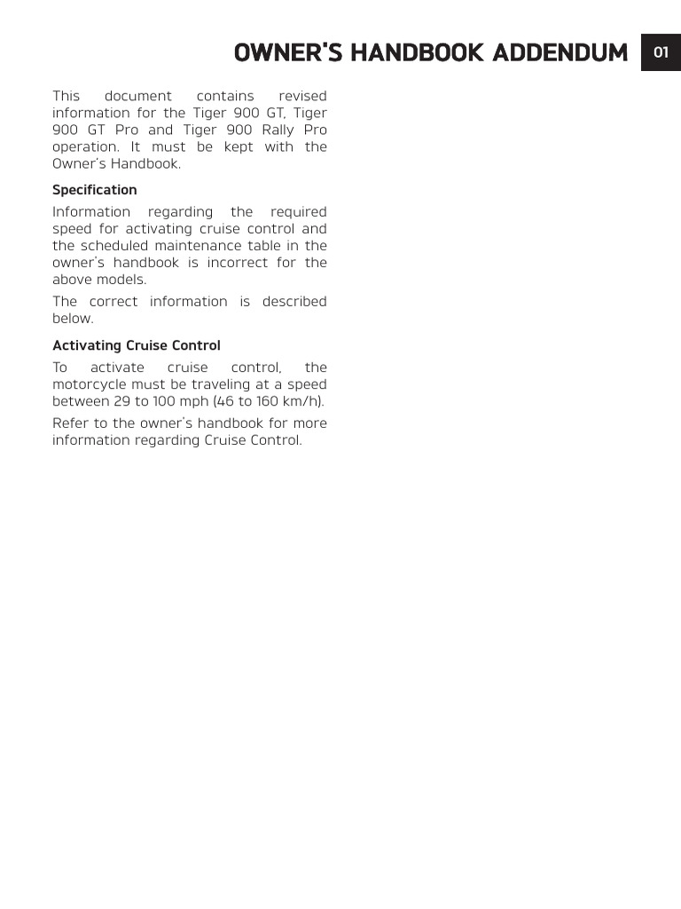 Tiger 900 Owner's Handbook Addendum | PDF | Motor Oil | Fuel Economy In ...