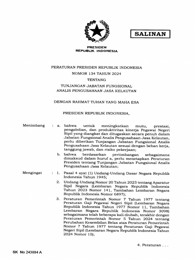 Salinan Perpres Nomor 134 Tahun 2024 | PDF