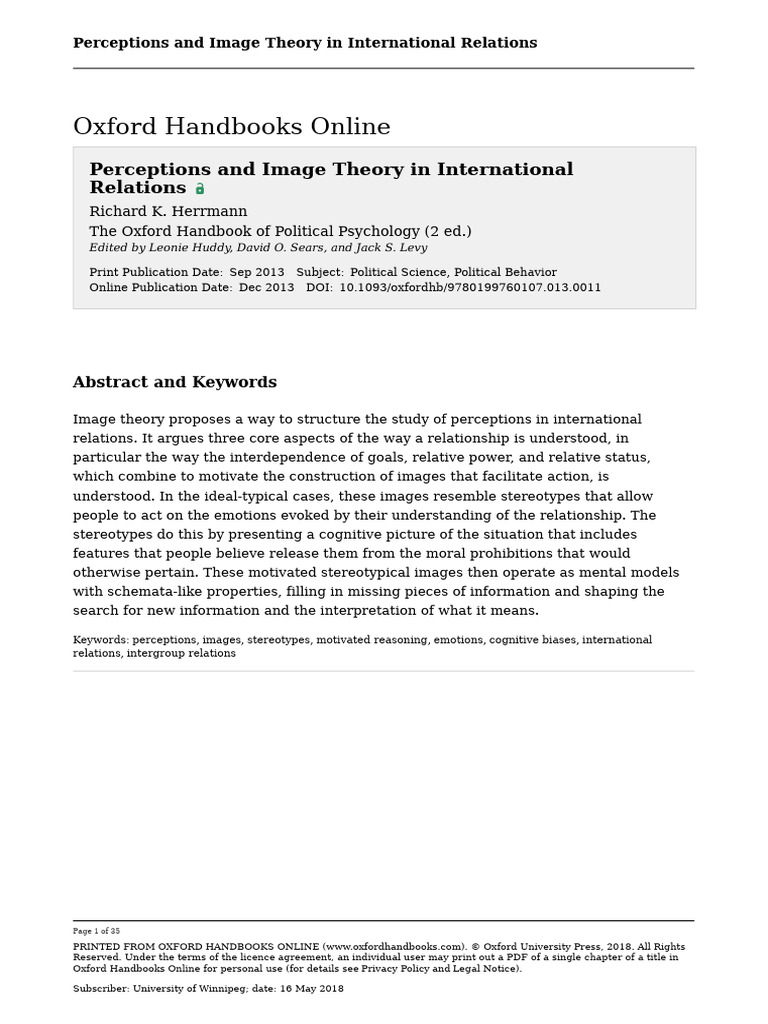 Image Theory in International Relations | PDF | Schema (Psychology ...