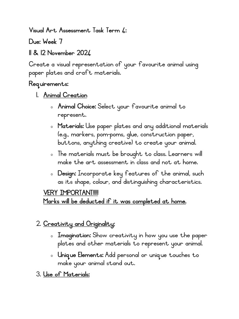 Visual Art Assessment Term 4 Information Letter | PDF