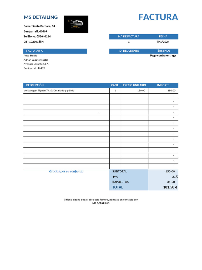Factura MS Auto Studio | PDF