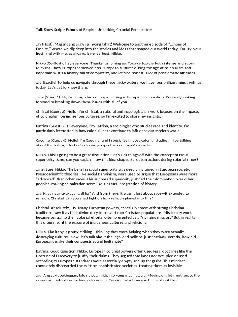 Talk Show Script 2 | PDF | Colonialism | Liberal Arts Education