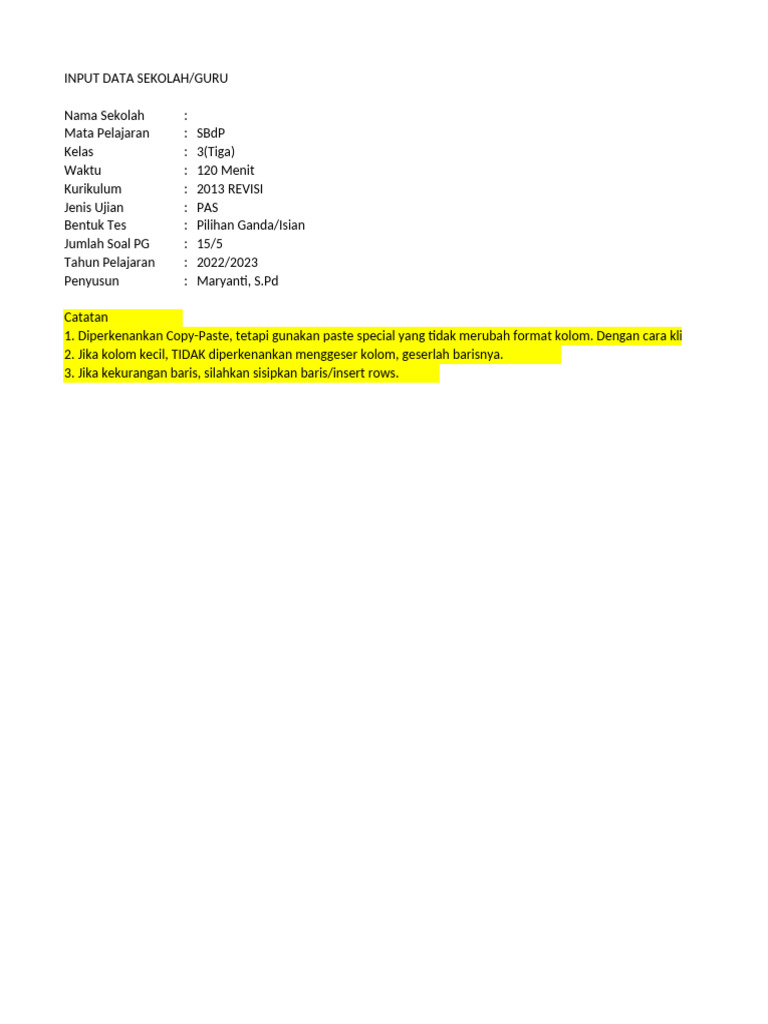 Kelas 3 - PAS - SBDP | PDF