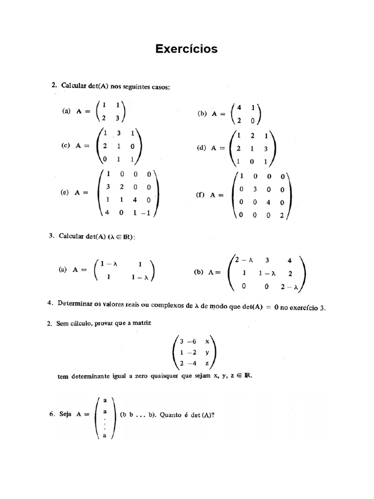 2 Exercícios - Álgebra Linear I | PDF
