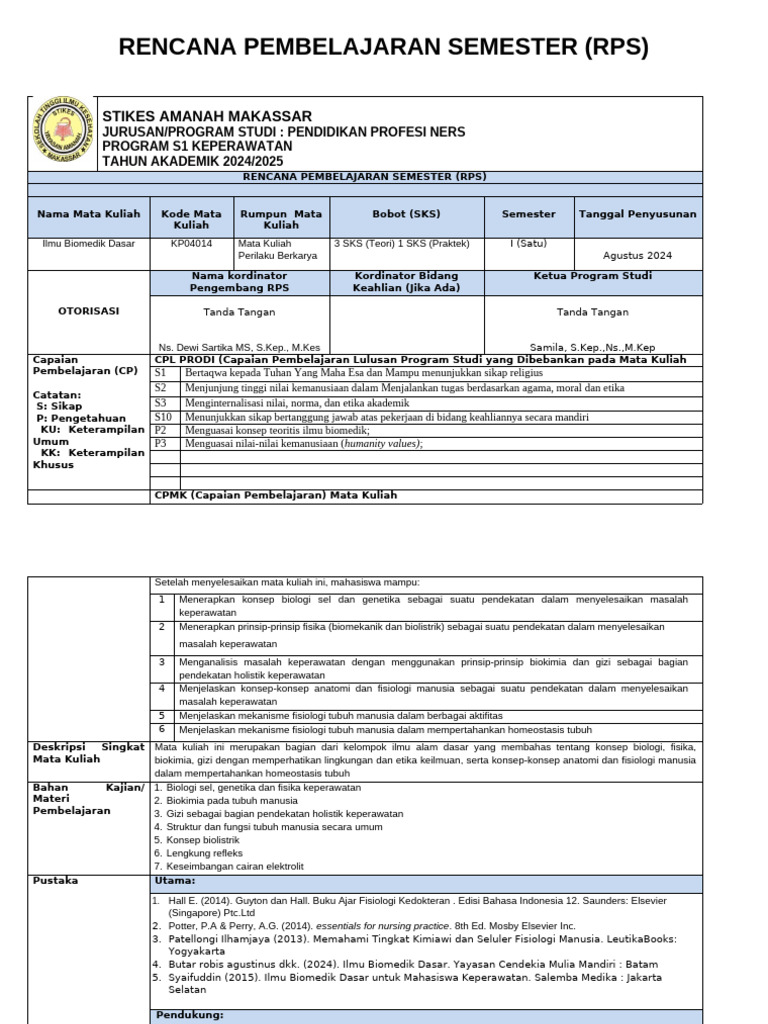 Rps Ilmu Biomedik 2024.2025 | PDF