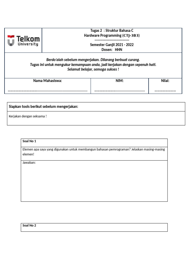 Tugas 2 - Struktur Bahasa C_HHN | PDF