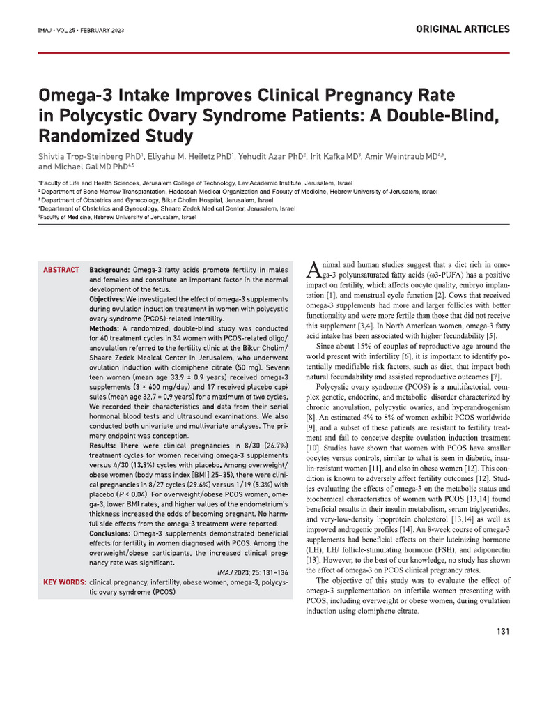 Omega-3 Intake Improves Clinical Pregnancy Rate in Polycystic Ovary ...