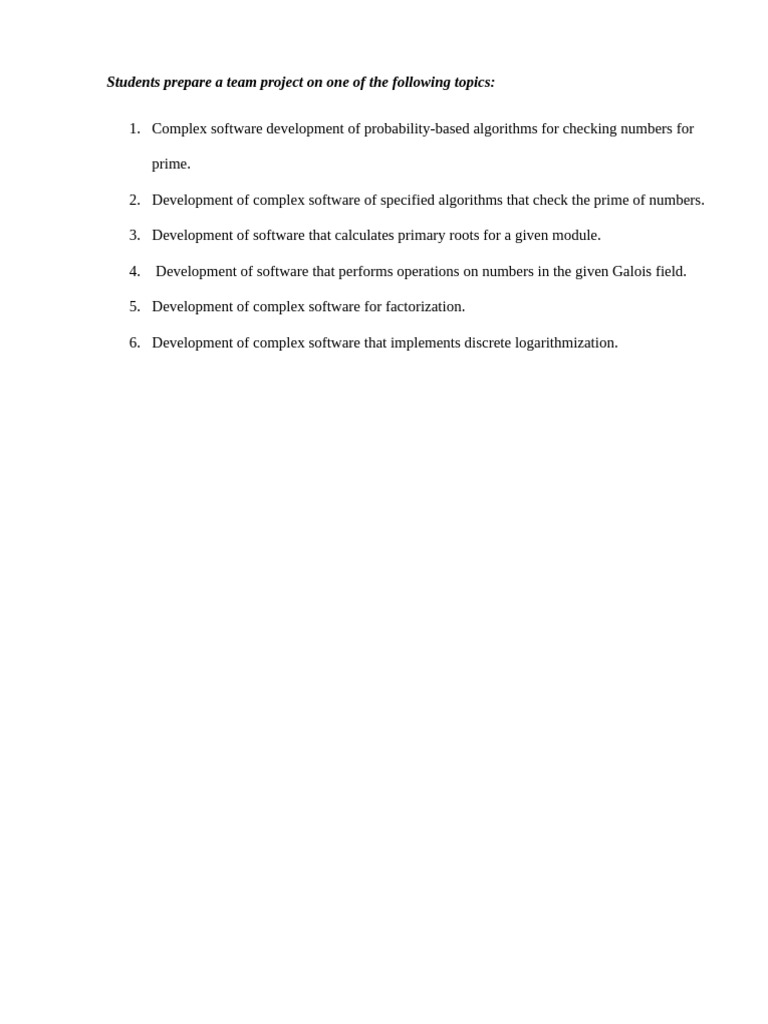 Students Prepare A Team Project On One of The Following Topics | PDF