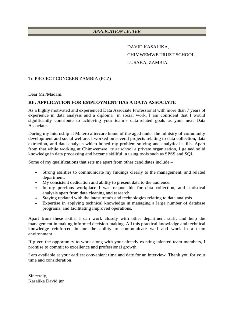 Application for Employment as a Data Associate (Pcz) | PDF | Data