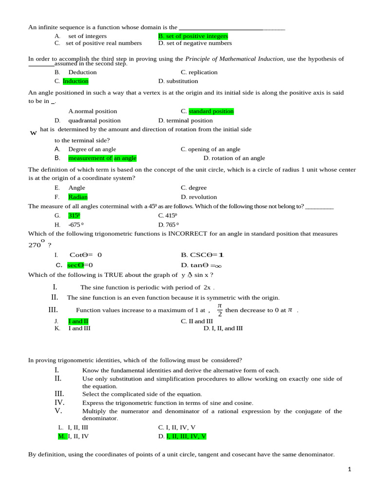 PRECALCULUS-Q2-pointers | PDF | Trigonometric Functions | Elementary Mathematics