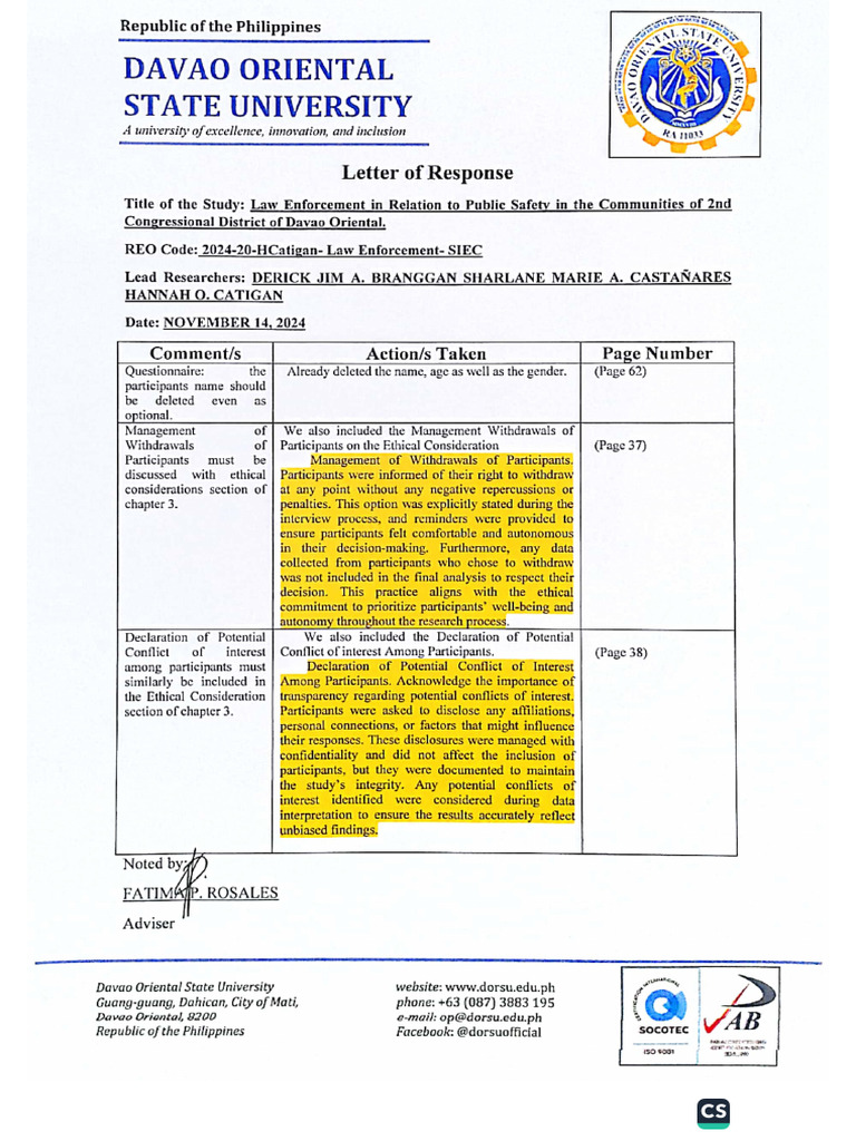 Letter of Response (Catigan Et. Al) | PDF