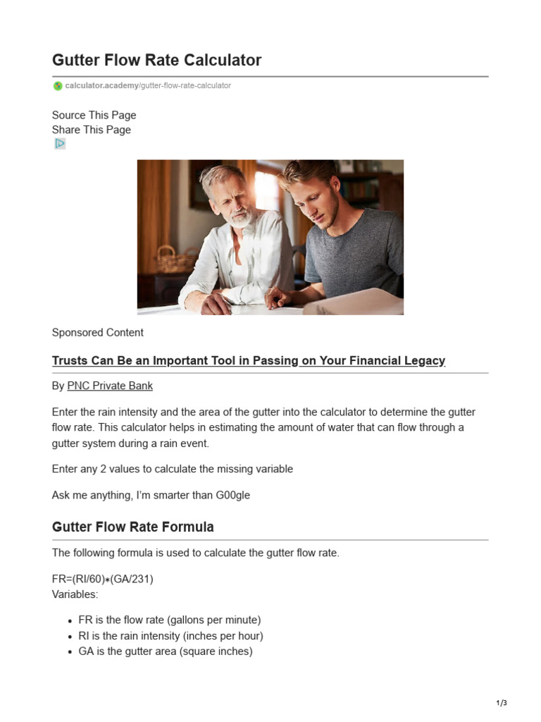 Calculator - Academy-Gutter Flow Rate Calculator | PDF