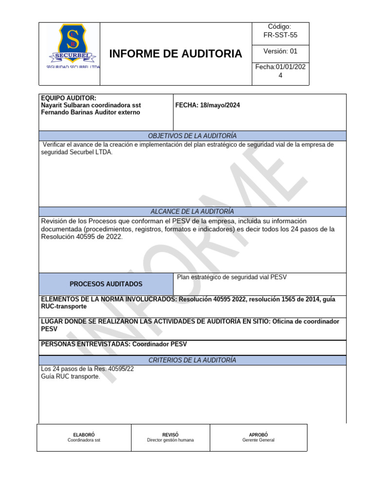 FR-SST-55 - Informe de Auditoria Externa | PDF | Auditoría