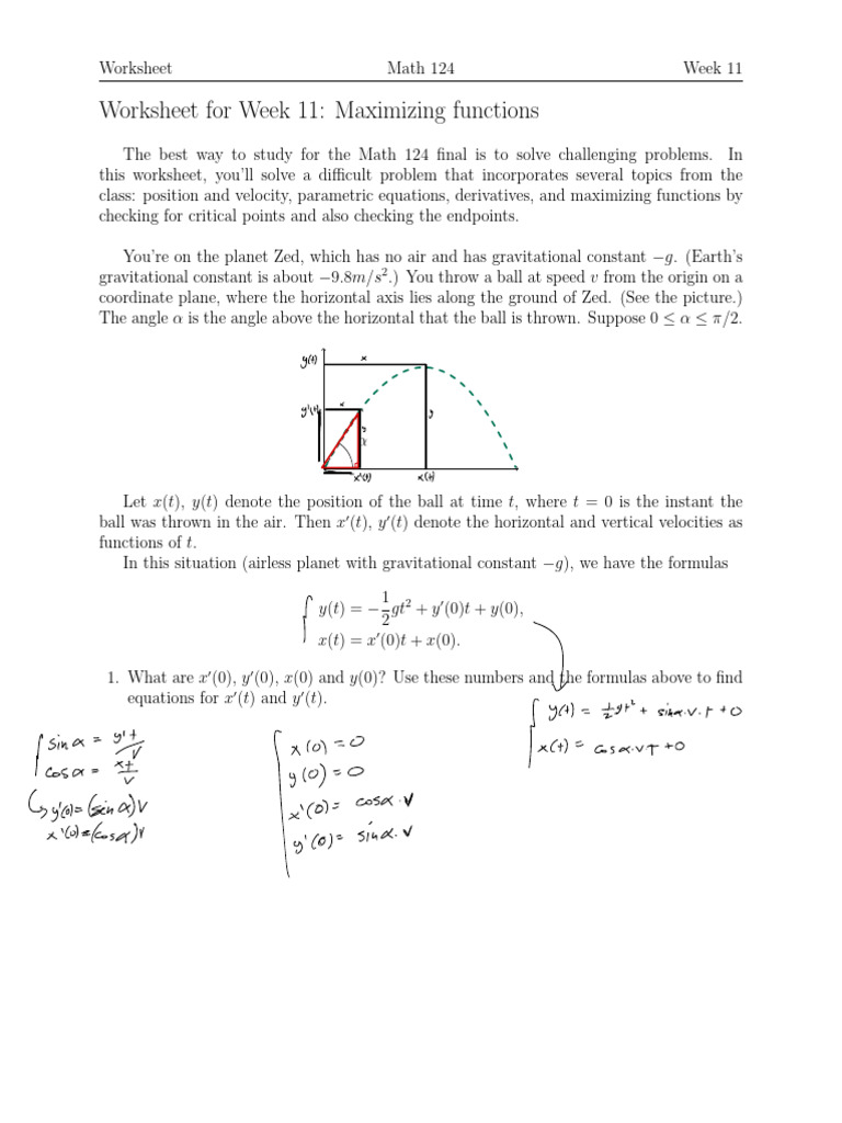 Calc Worksheet | PDF | Motion (Physics) | Mathematics