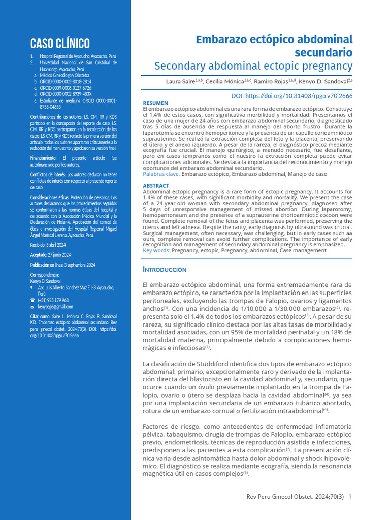 Embarazo Ectopico Abdominal Secundario | PDF | Salud maternal | Salud ...