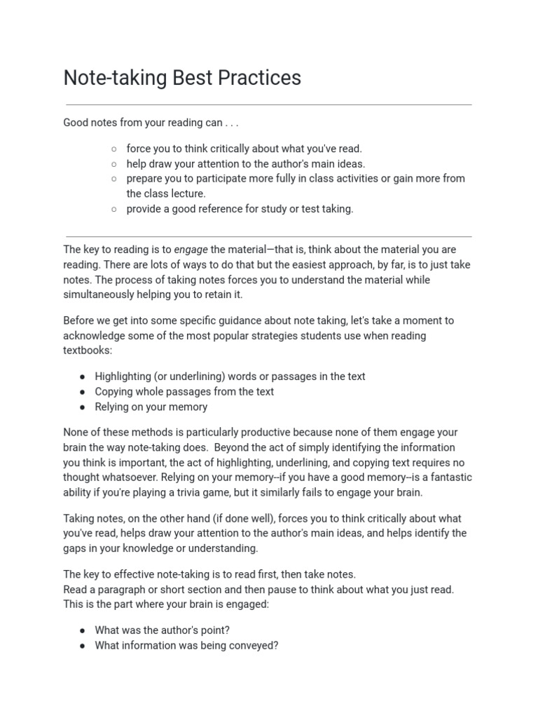 Note-Taking Best Practices | PDF | Learning | Cognition