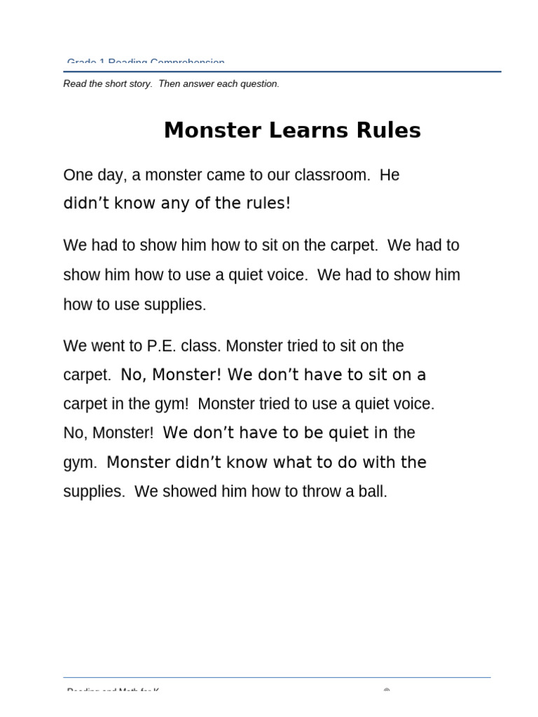 Monster Learns School Rules | PDF