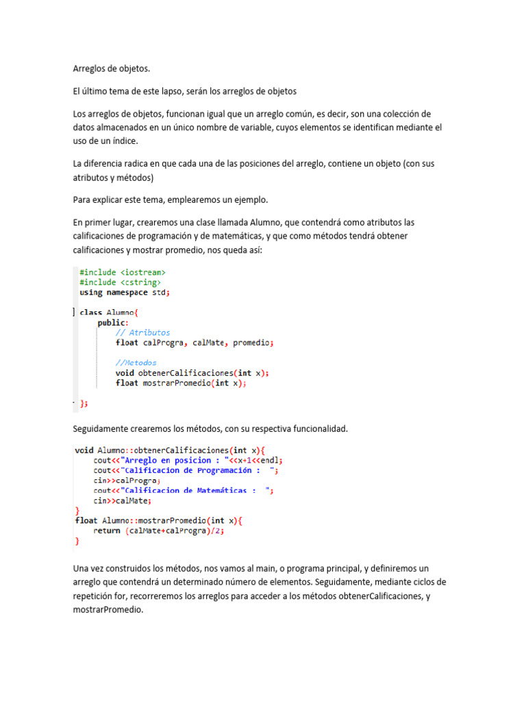 Arreglos de Objetos | PDF