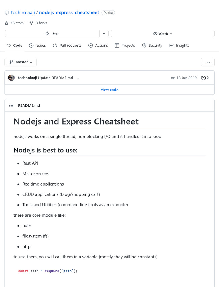 Technolaaji Nodejs Express Cheatsheet | PDF | Java Script | Computing Technolaaji Nodejs Express Cheatsheet | PDF | Java Script | Computing