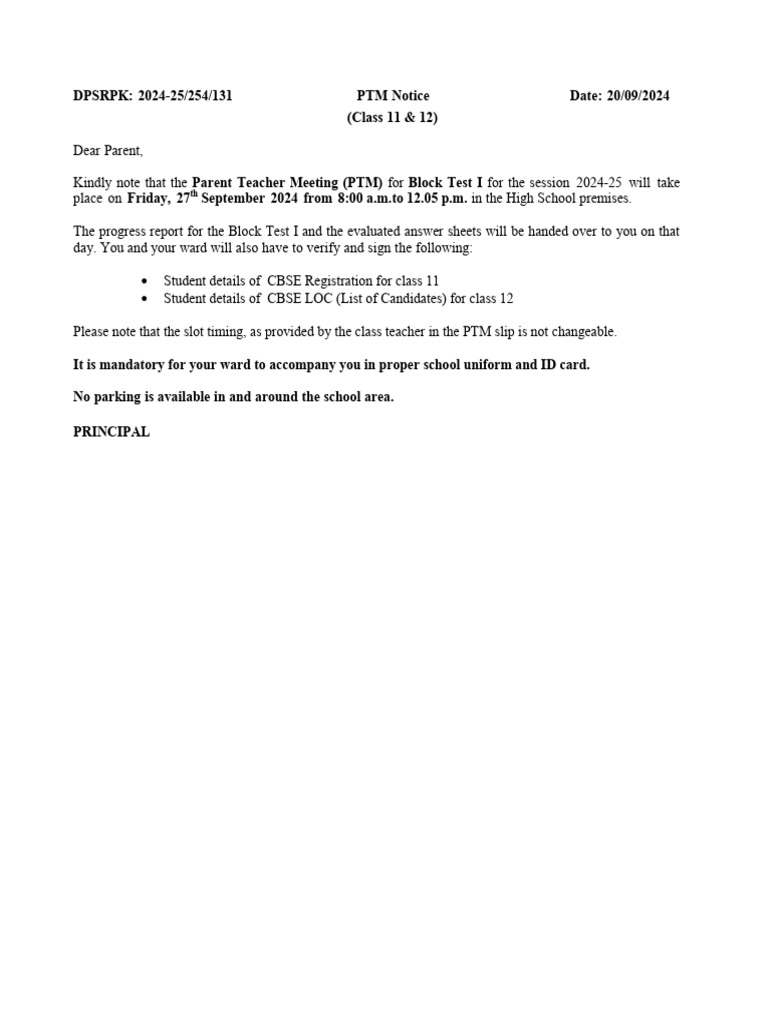 PTM Notice Class 11 & 12 | PDF