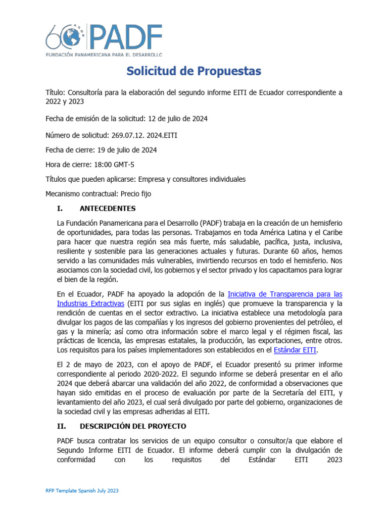 PADF CONSULTORIA TDR Ejemplo | PDF | Minería | Ecuador