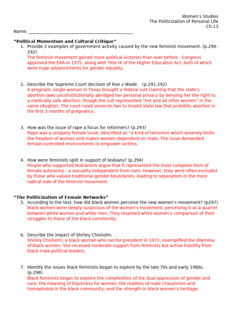 Ch 13 Guided Reading | PDF | Feminism | Gender Studies
