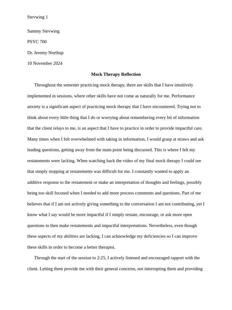 Mock Therapy Reflection | PDF | Thought | Experience