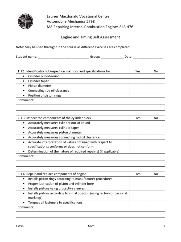Engine and Timing Belt Assessment | PDF | Piston | Cylinder (Engine)