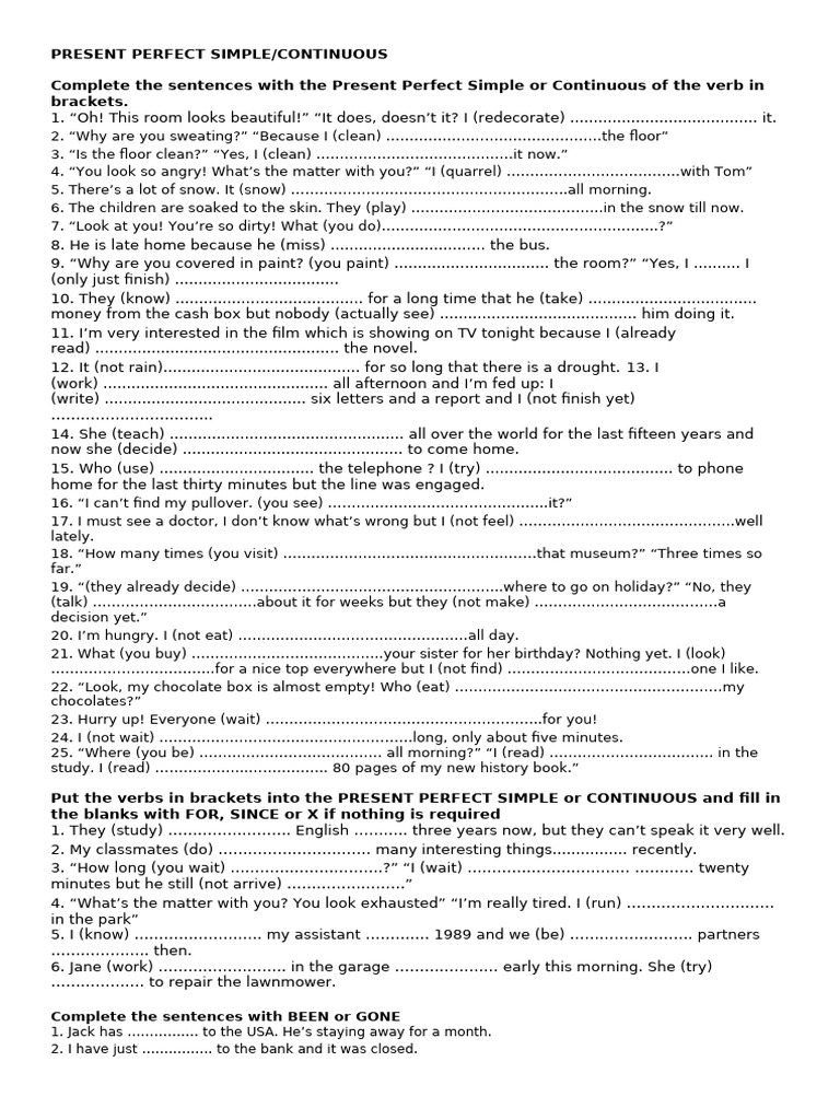Present Perfect Simple Continuous | PDF