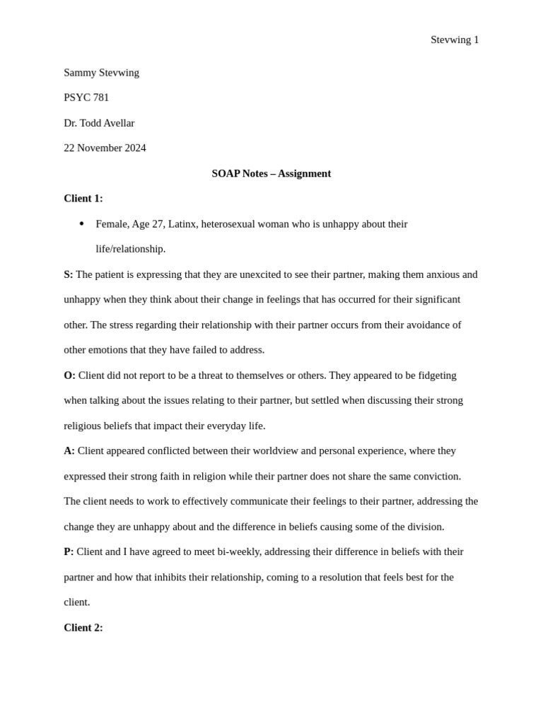 SOAP Notes – Assignment | PDF | Anger | Psychology