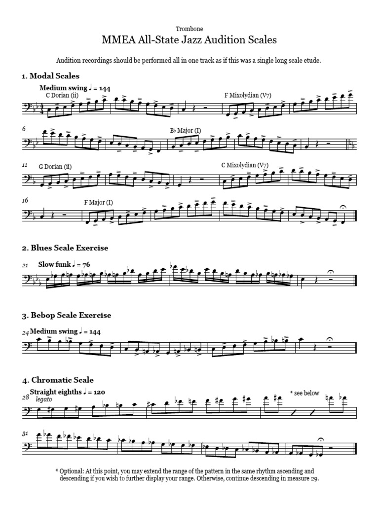 Jazz Trombone Audition Scales | PDF | American Popular Music | Pitch ...
