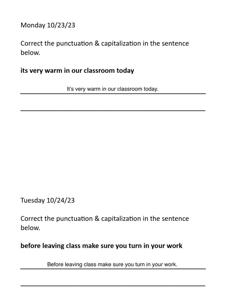 Punctuation and Capitalization Exercises | PDF