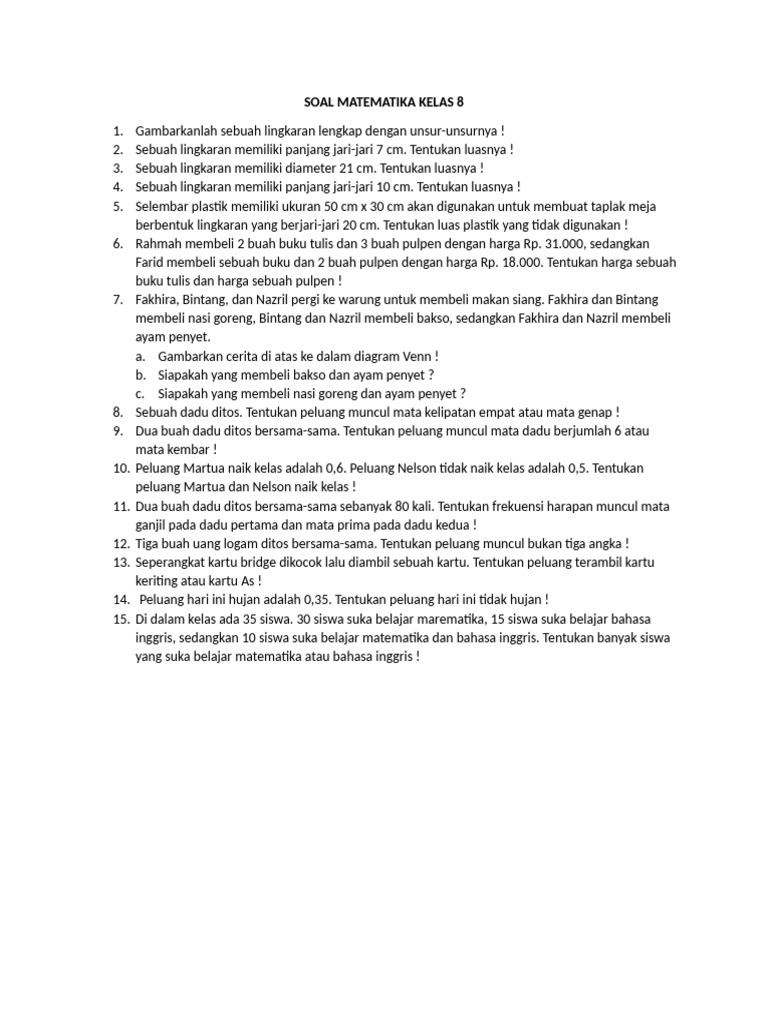 Soal Matematika Kelas 8 | PDF