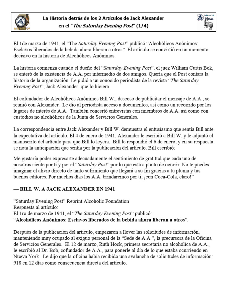 La Historia Detrás de Los Artículos de Jack Alexander | PDF | Bill W ...