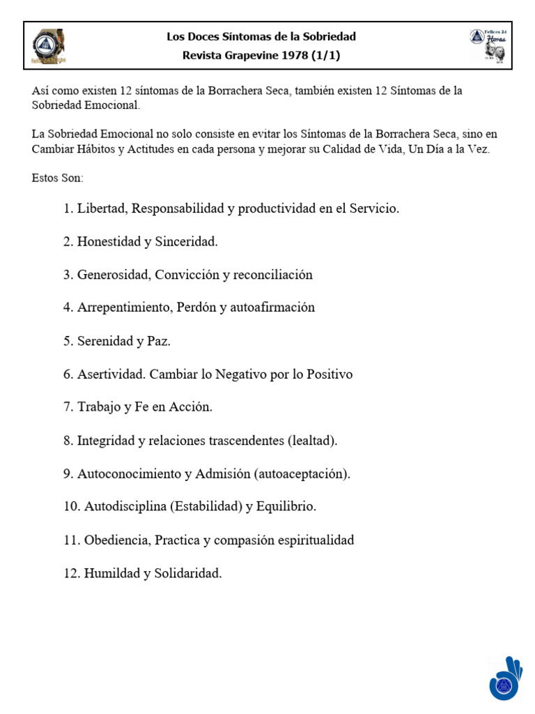 Los Doce Sintomas de La Sobriedad | PDF