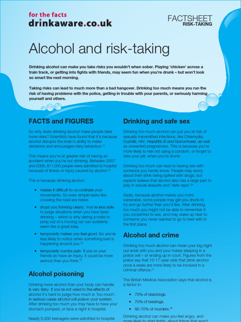 Alcohol and Risk-Taking: Factsheet | PDF | Alcohol Intoxication ...