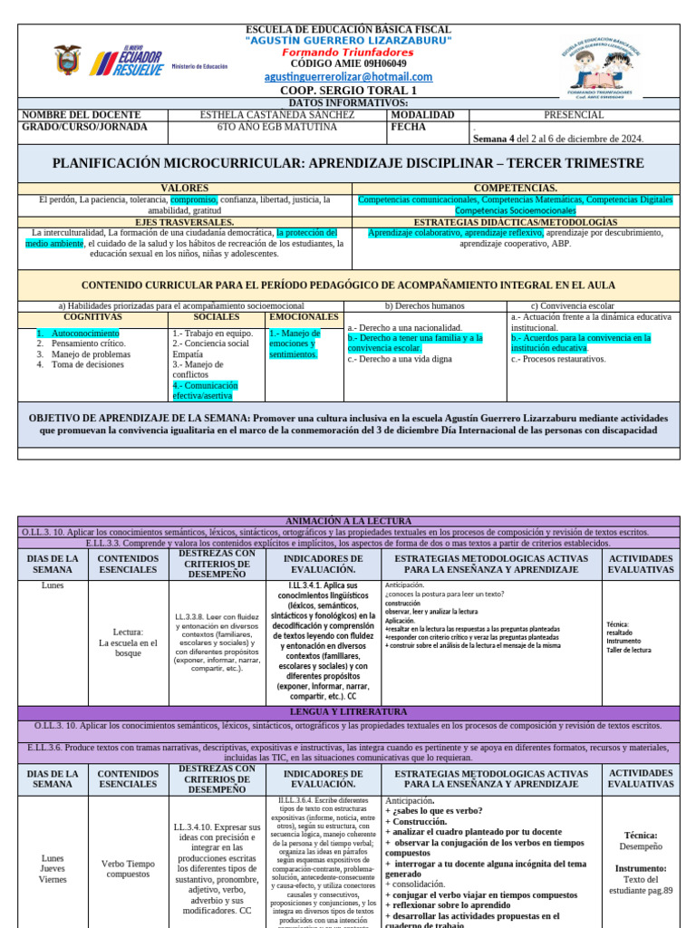 Planif. Modificada Act. 6to Iii Trim Sem 4 | PDF | Aprendizaje | Evaluación