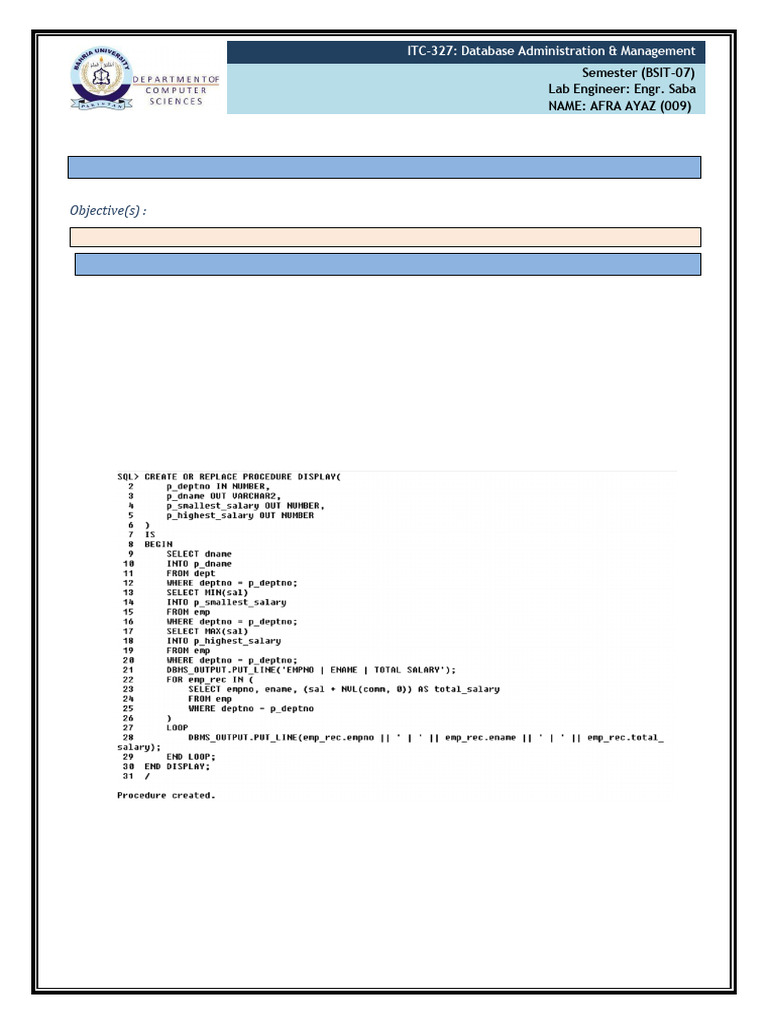 dbam_lab8 | PDF | Parameter (Computer Programming) | Pl/Sql