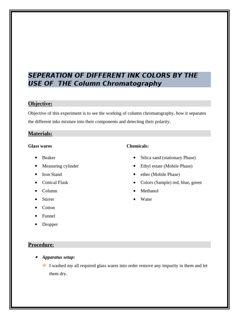 Ink Color Separation via Column Chromatography | PDF | Chromatography ...