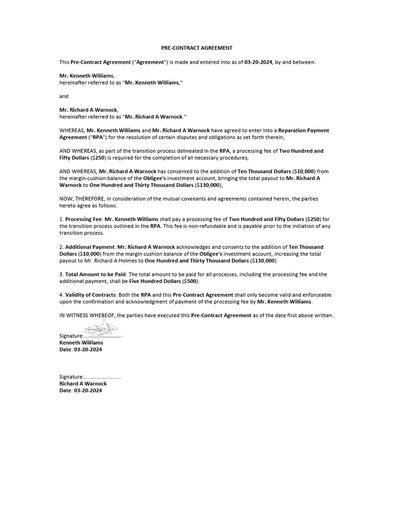 Pre Contract Agreement | PDF