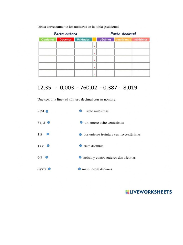 TAREA-VALOR POSICIONAL DE NÚMEROS DECIMALES. | PDF