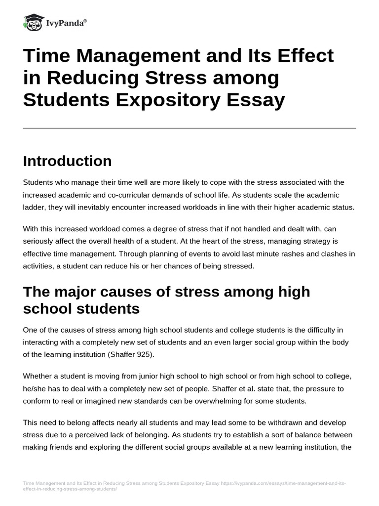 Time Management Reduces Student Stress | PDF | Stress (Biology ...
