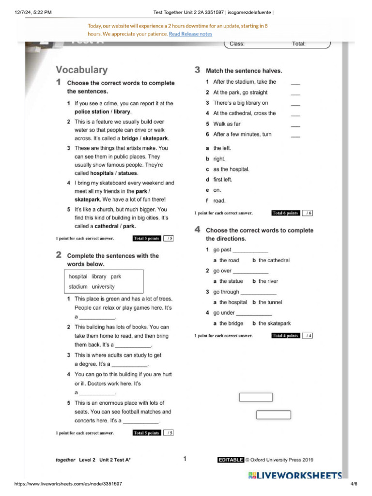 Together II Unit 2 Test A Vocabulary | PDF