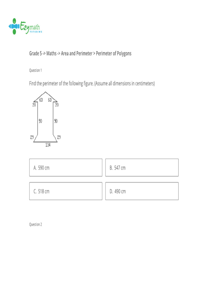 Year 5 - Maths Worksheet - Area and Perimeter - Perimeter of Polygons | PDF