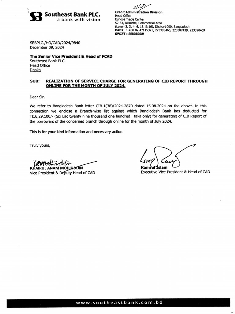 Settlement of CIB Online Query Charge For The MO of July, September and ...