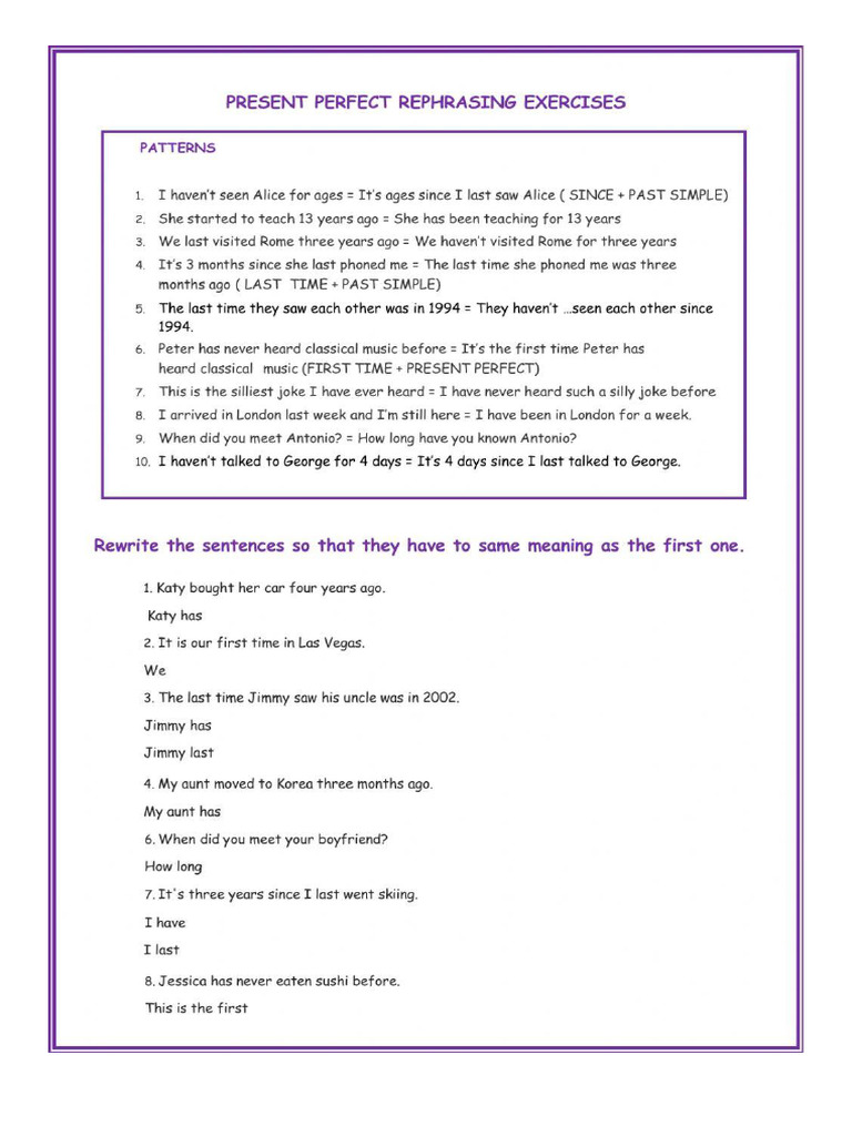 Present Perfect Rephrasing | PDF