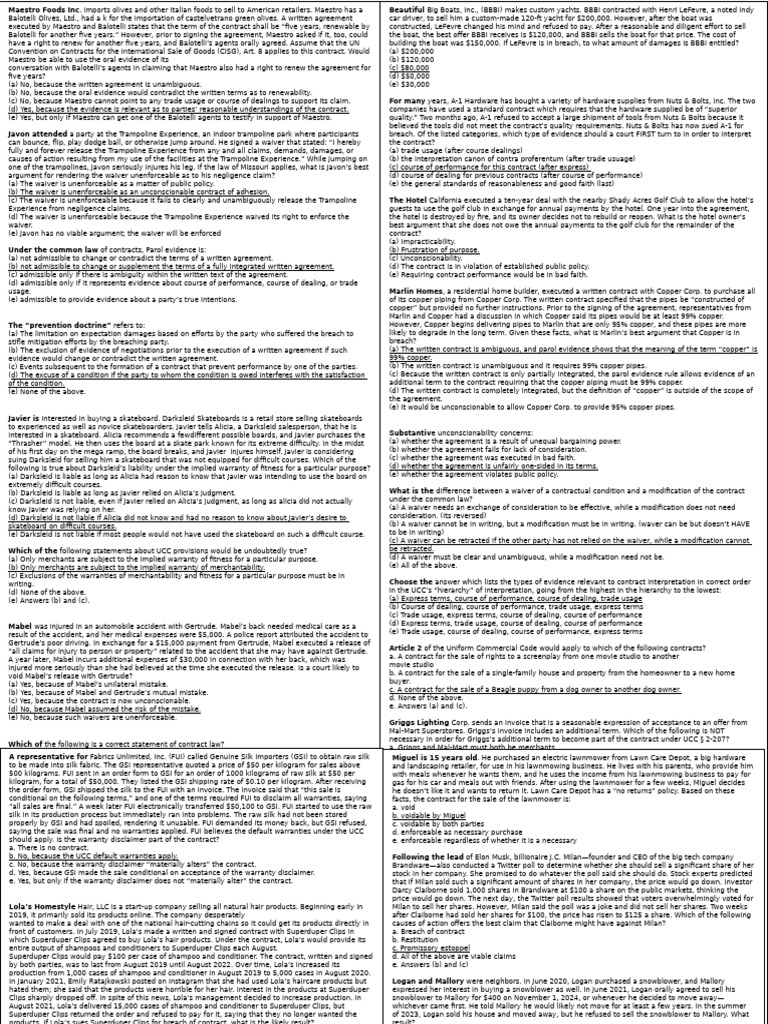 Contract Multiple Choice Qs-2 | PDF | Parol Evidence Rule | Breach Of Contract