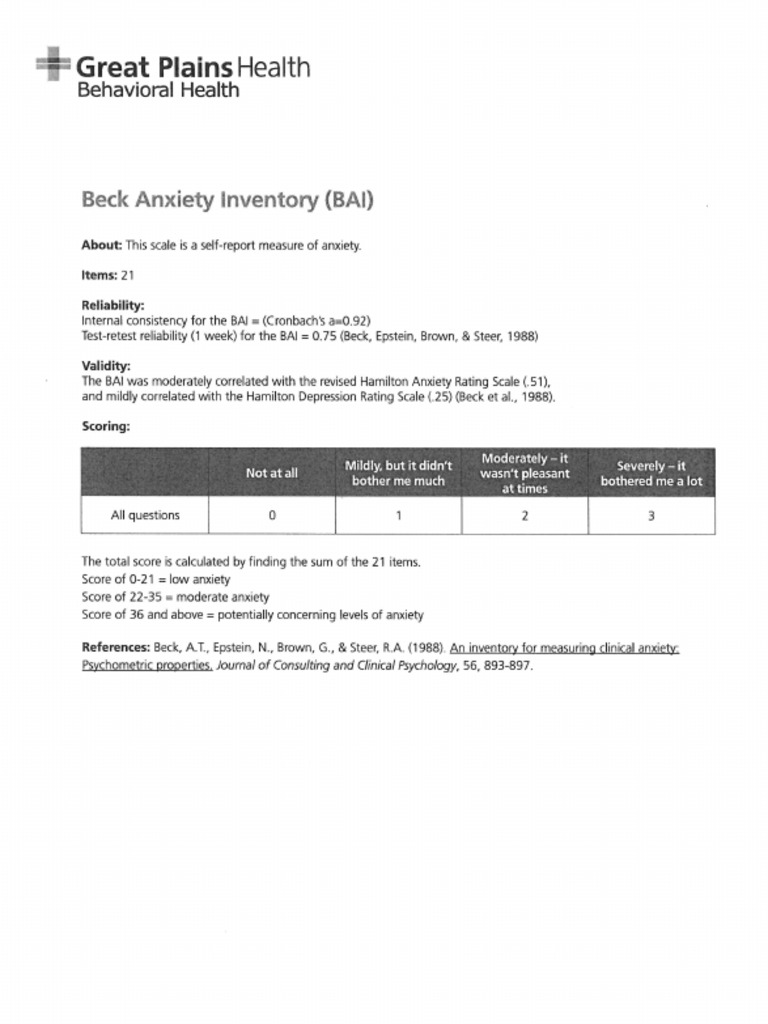 Beck Anxiety Inventory (Spanish Version) | PDF