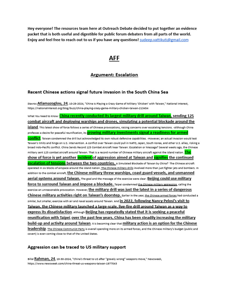 Evidence Brief - Outreach Debate (2) | PDF | Taiwan | People's ...