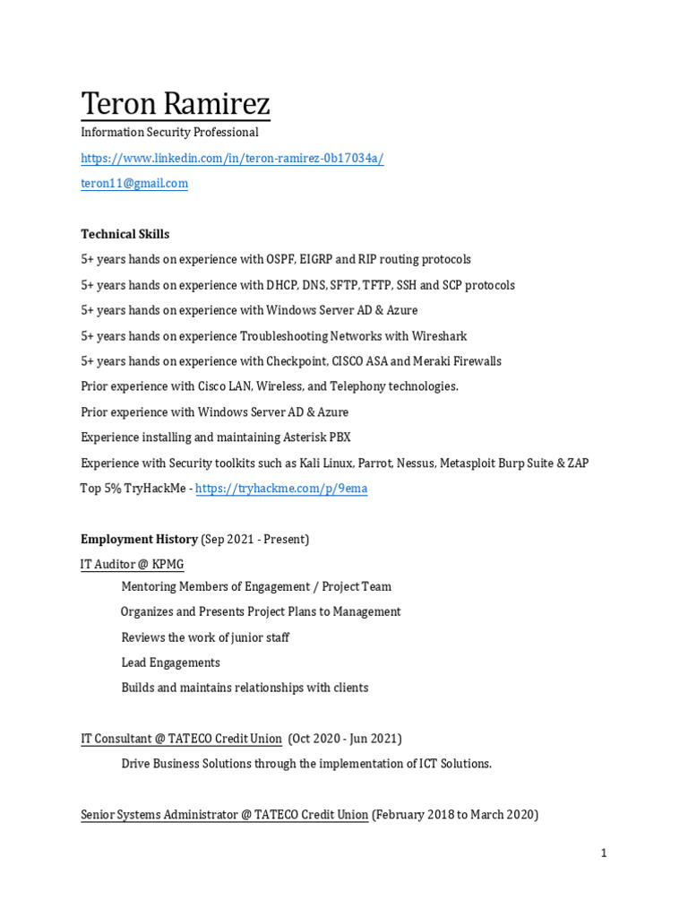 Information Security Resume | PDF | Cisco Certifications | Computer Network